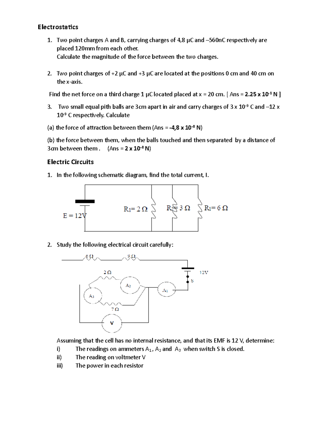 Tutorial - Electrosta cs Two point charges A and B, carrying charges of ...