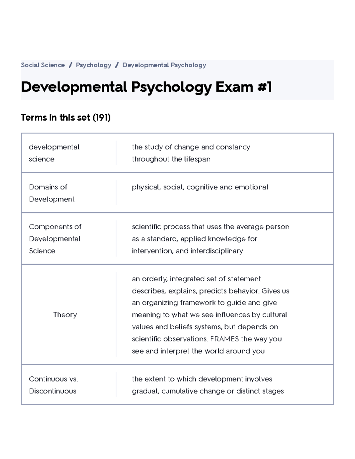 Developmental Psychology Exam #1 Flashcards Review (Psych 101) - Studocu