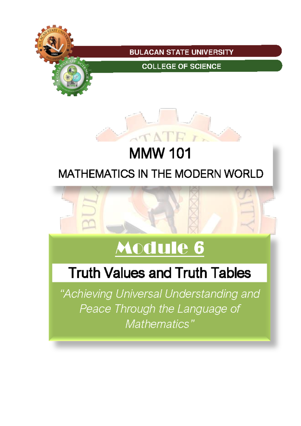 Final Module 6 Truth Tables - MMW 101 MATHEMATICS IN THE MODERN WORLD ...