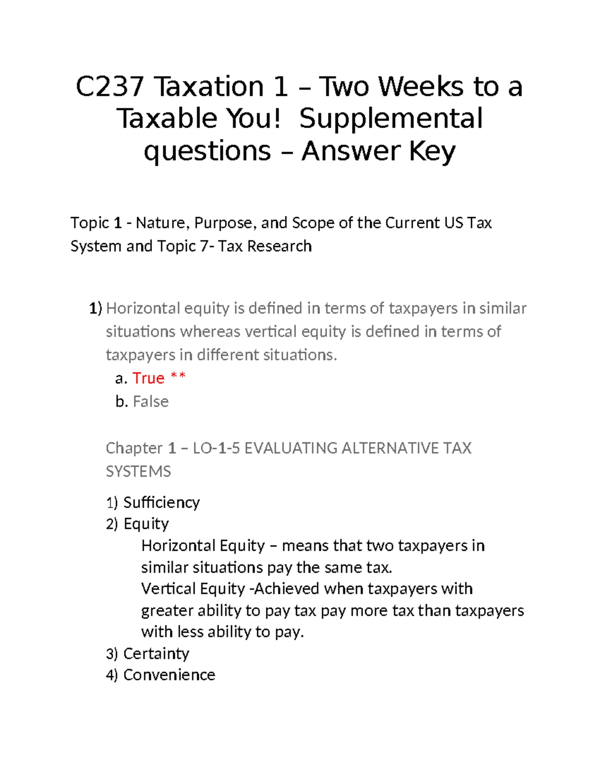 C237 Taxation 1 - Topics 1 & 7 Overview and Sample Questions - Studocu