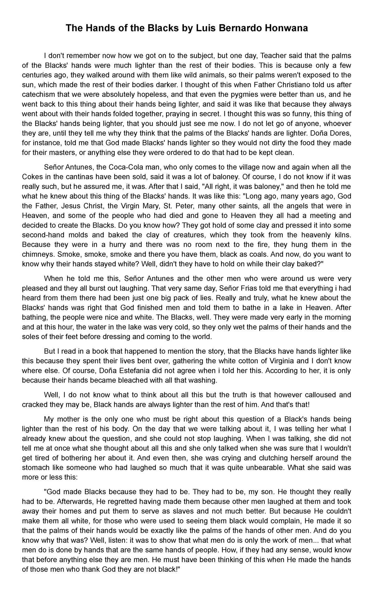 The Hands of the Blacks by Luis Bernardo Honwana - This is because only ...