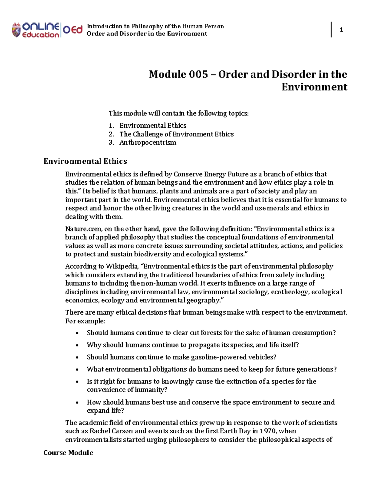 Week 006 - Module 005: Exploring Order and Disorder in the Environment ...