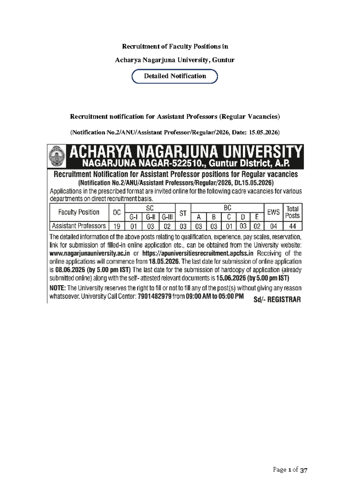 ANU Recruitment Notification for Assistant Professors (2026) - Studocu