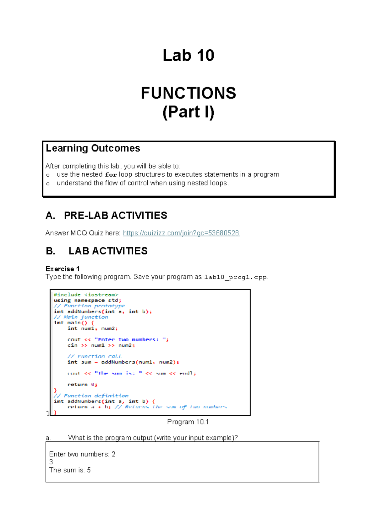 Week 10 - Function 1 - practice work on computer programming - Lab 10 ...