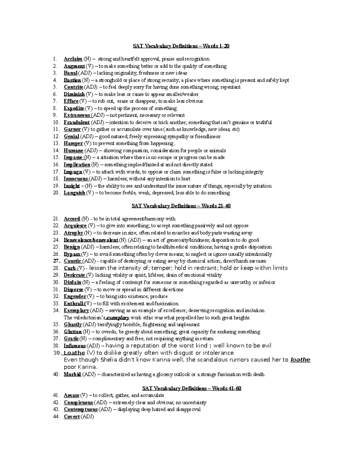 SAT Vocabulary Definitions (Words 1-97) for 2024 Exam Prep - Studocu