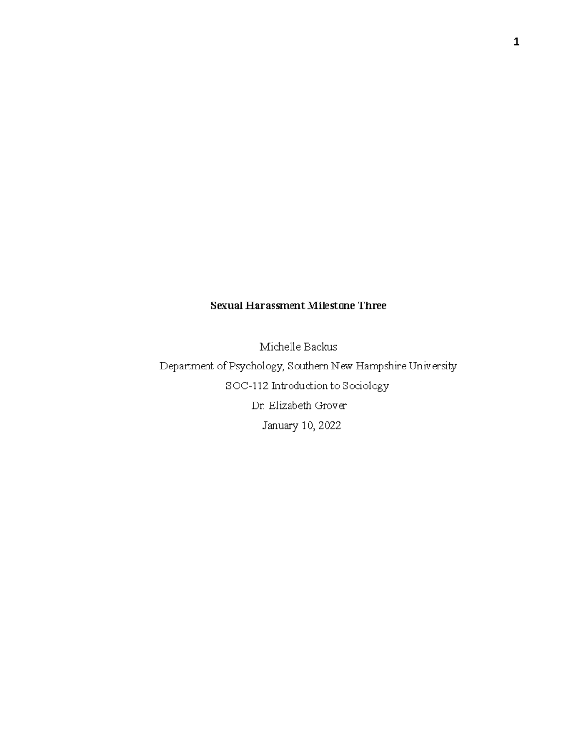 SOC 112 Milestone 3 - Sexual Harassment Milestone Three Michelle Backus ...