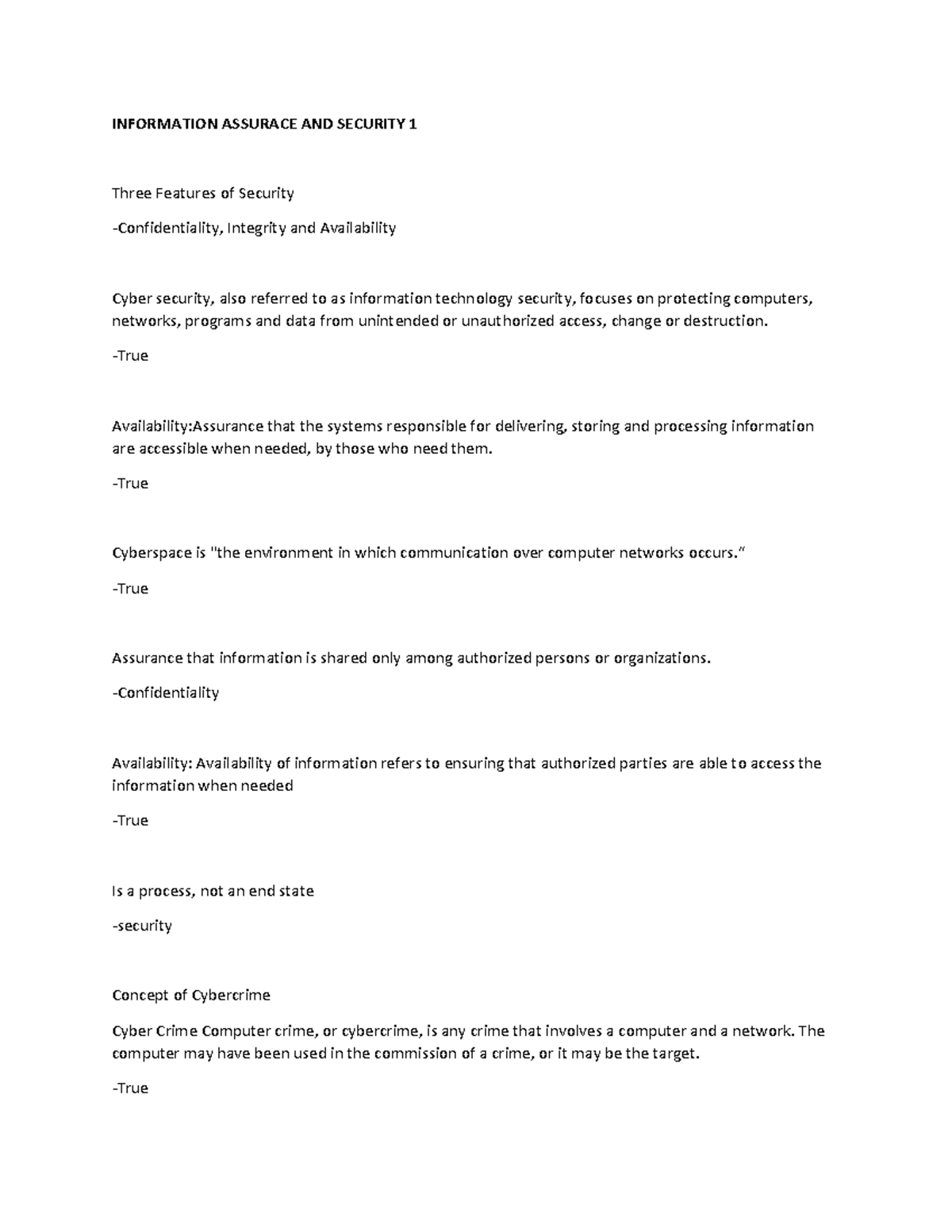 Information Assurance and Security 1: Comprehensive Study Notes - Studocu