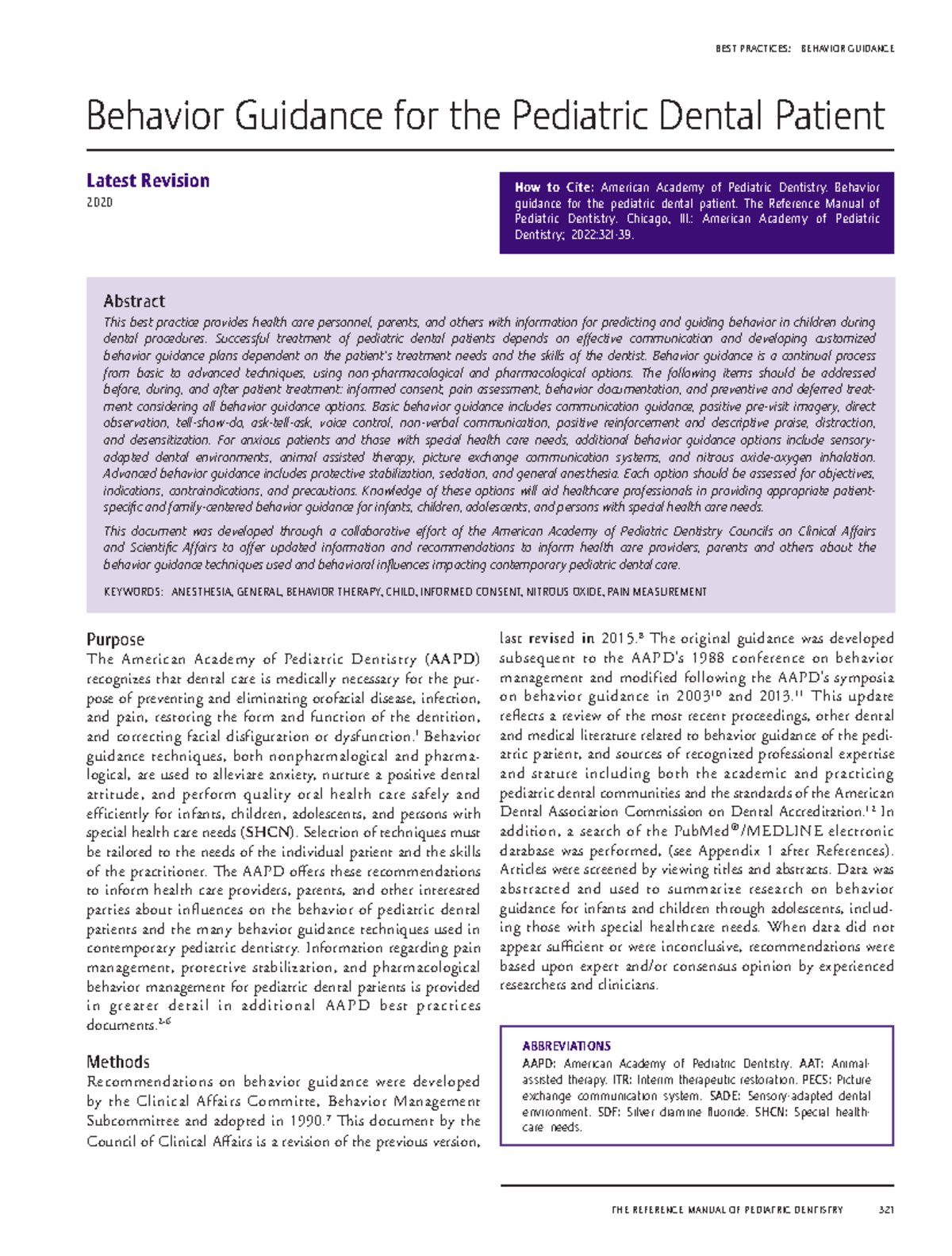 Bp behavguide - Behavior management for pediatric dentistry - Purpose ...