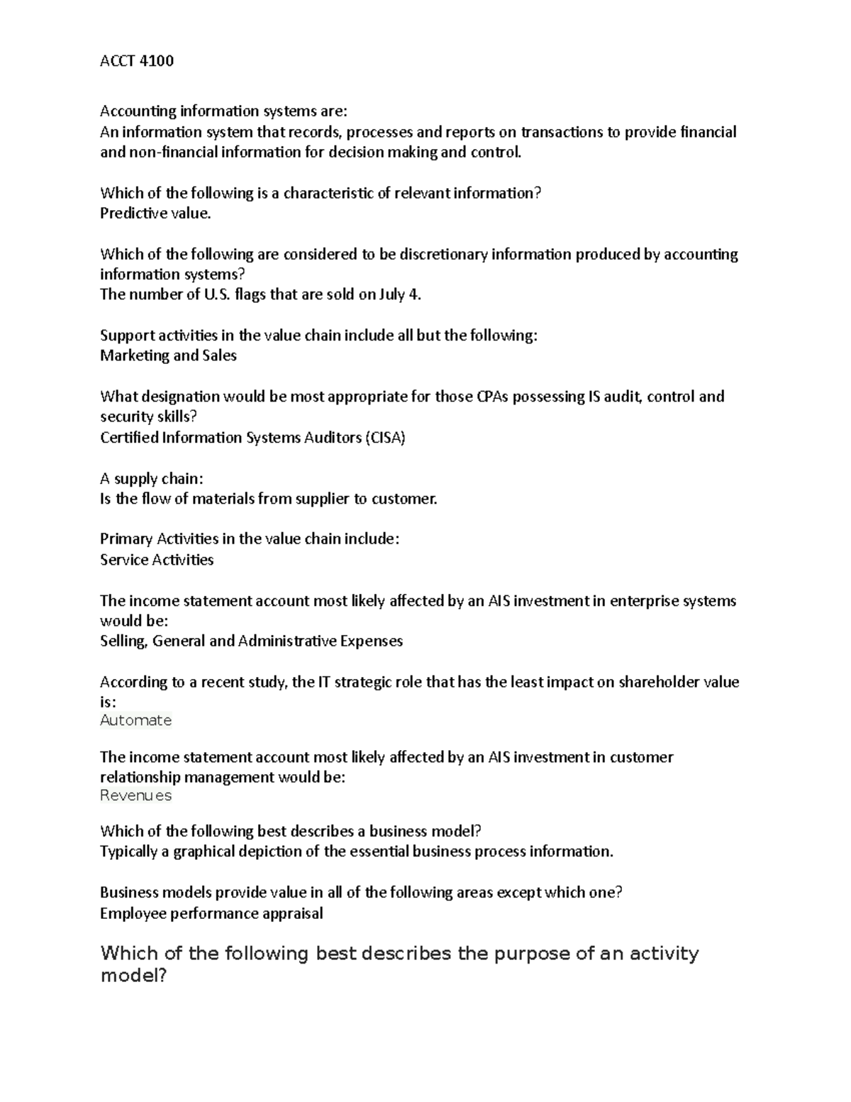 ACCT 4100 Midterm Study Notes on Accounting Information Systems - Studocu