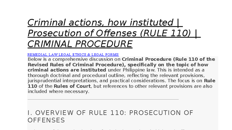 Prosecution of Offenses: Understanding Rule 110 in Criminal Procedure (CRIMINAL - Studocu