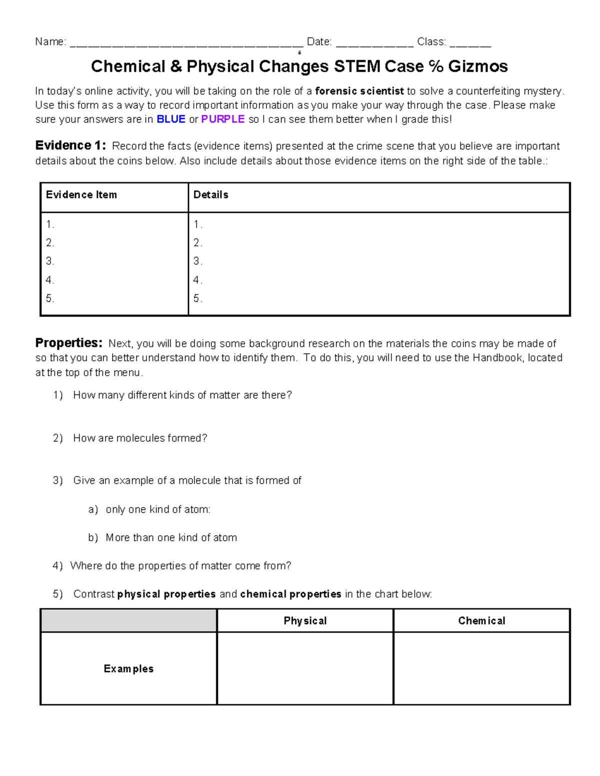 Chemical & Physical Changes STEM Case Study in Gizmos (2025) - Studocu