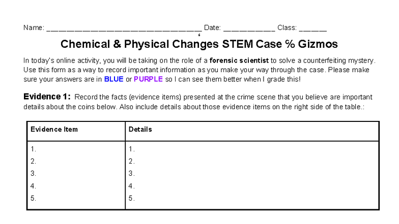 Chemical & Physical Changes STEM Case Study in Gizmos (2025) - Studocu