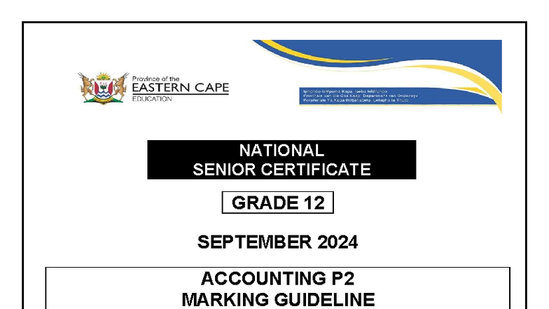 Accounting P2 Memo Gr12 Sept 2024: Marking Guidelines & Insights - Studocu