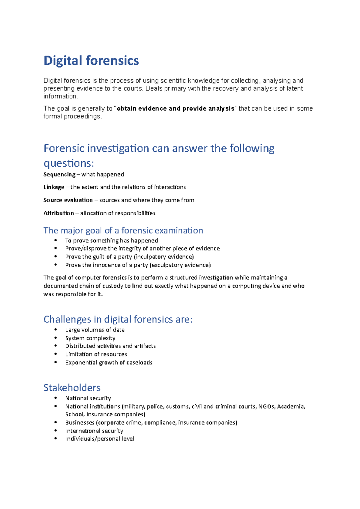 Digital Forensics Notes - Understanding Legal Evidence and Analysis ...