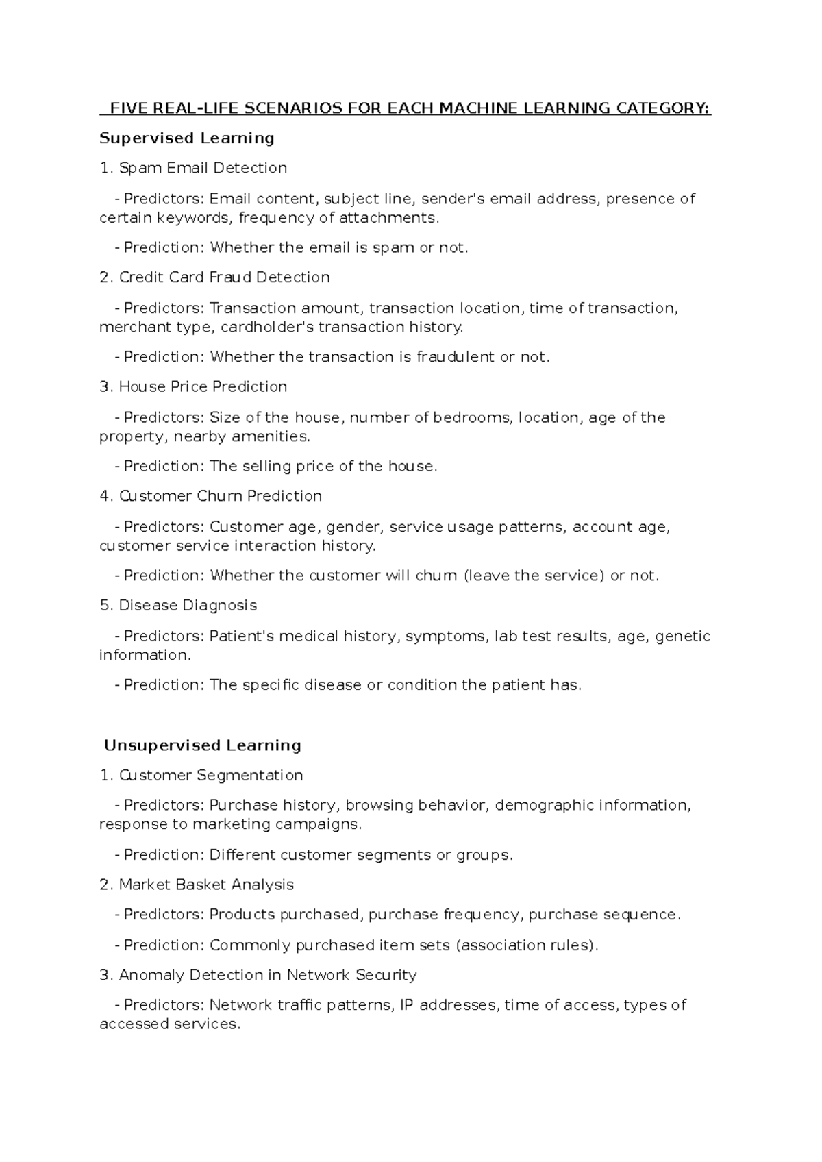 Machine Learning Categories: Supervised & Unsupervised Scenarios - Studocu