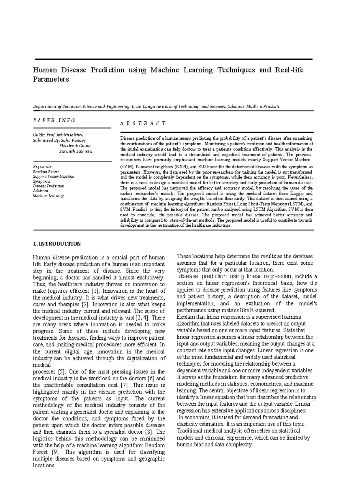 CSE 202: Human Disease Prediction via ML Techniques - Research Paper ...