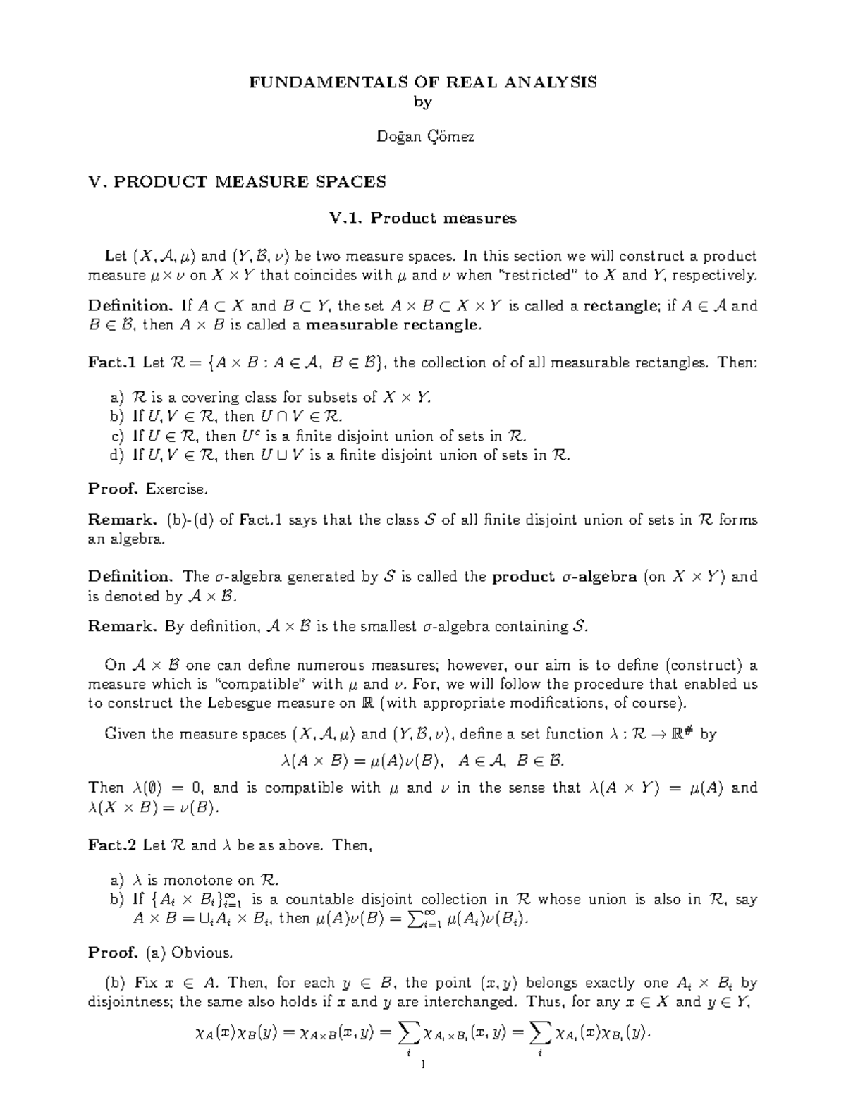 Math 750 - Lec 5 Notes - FUNDAMENTALS OF REAL ANALYSIS C V. PRODUCT ...