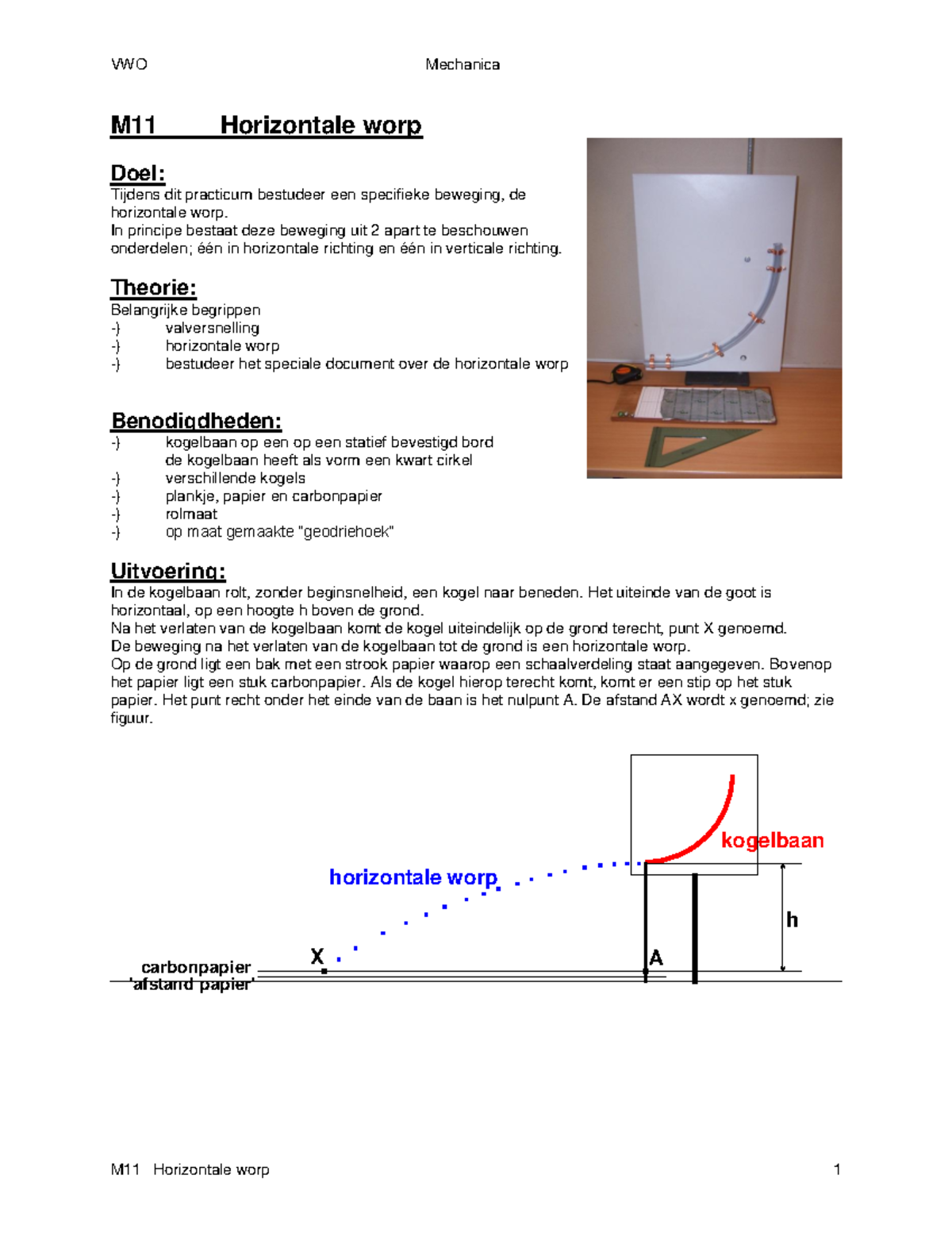 M11 VWO Mechanica: Horizontale Worp Practicum en Theorie - Studeersnel