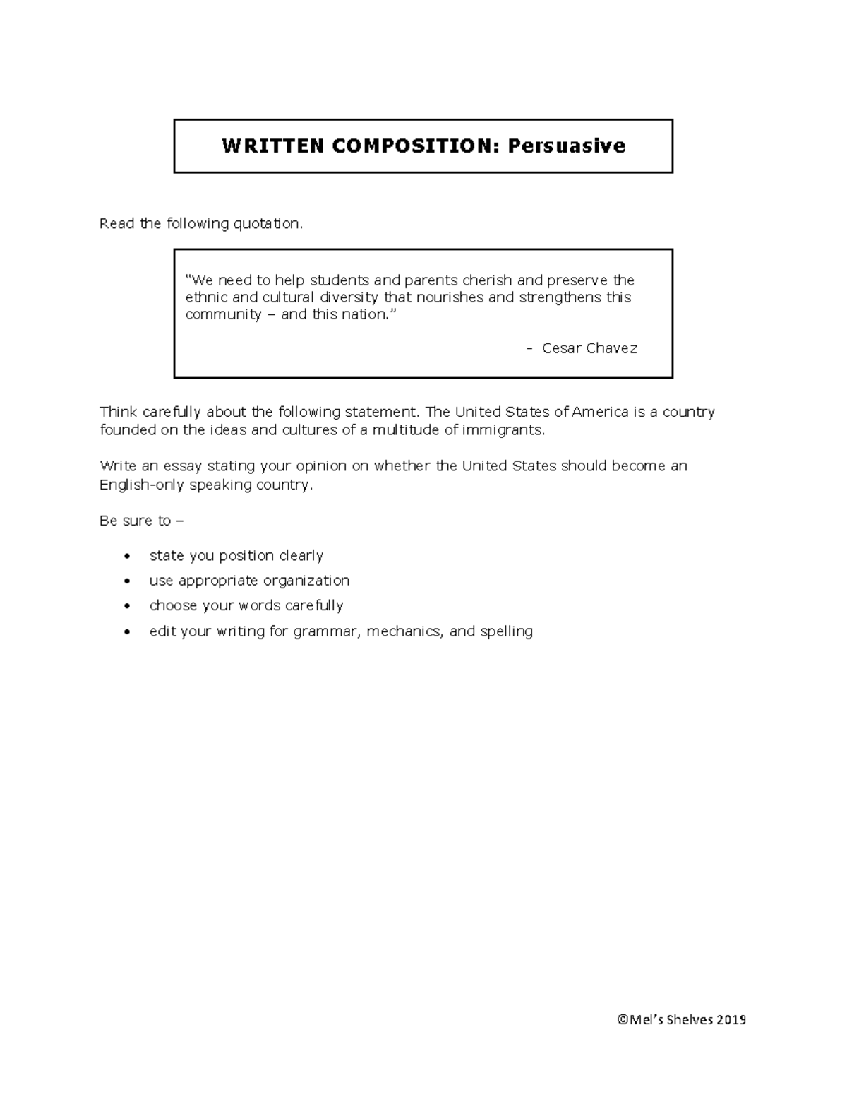 10 Prompt Persuasive Essay Bundle - Read the following quotation. Think ...