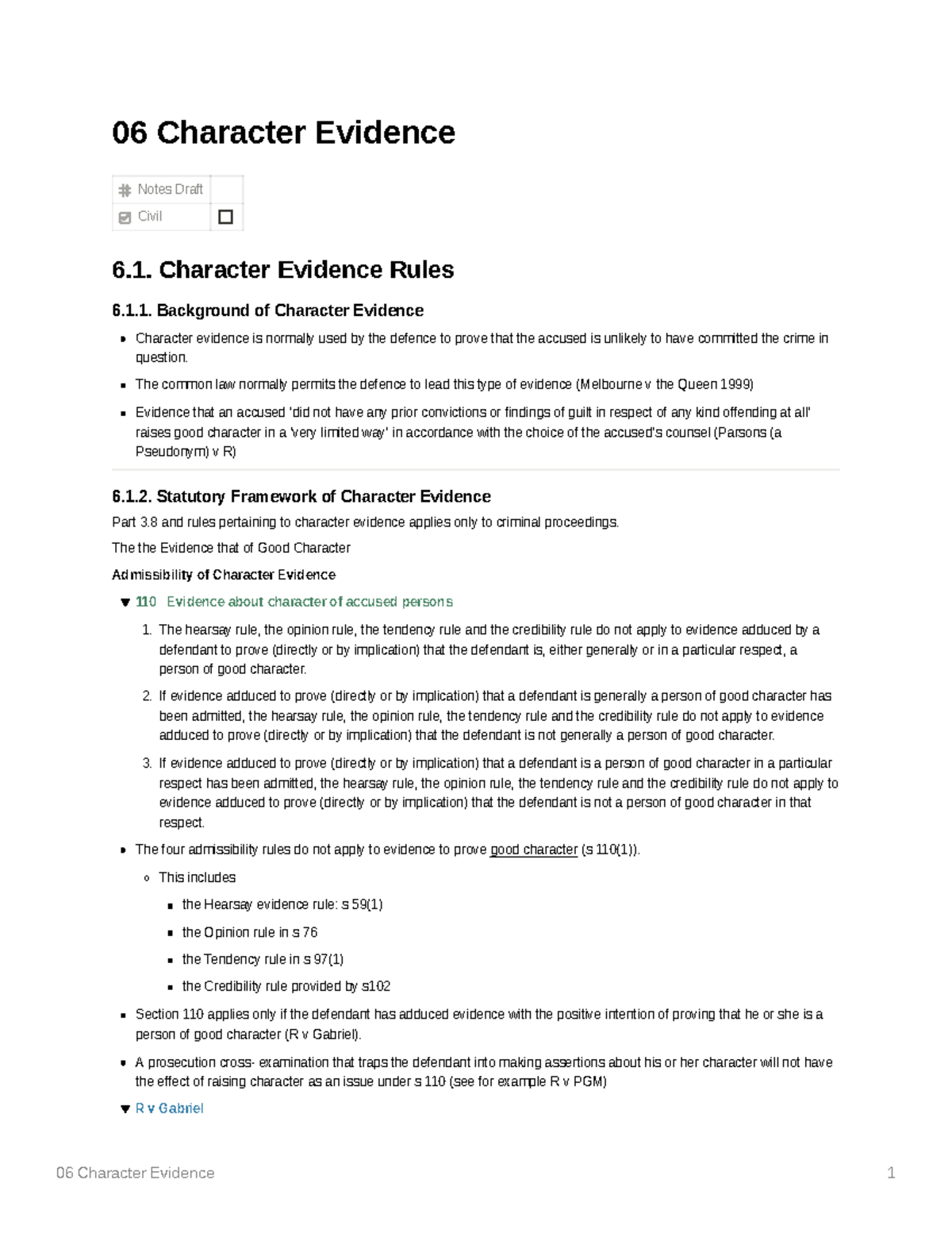 06 Character Evidence - Civil Law Analysis and Admissibility Rules ...