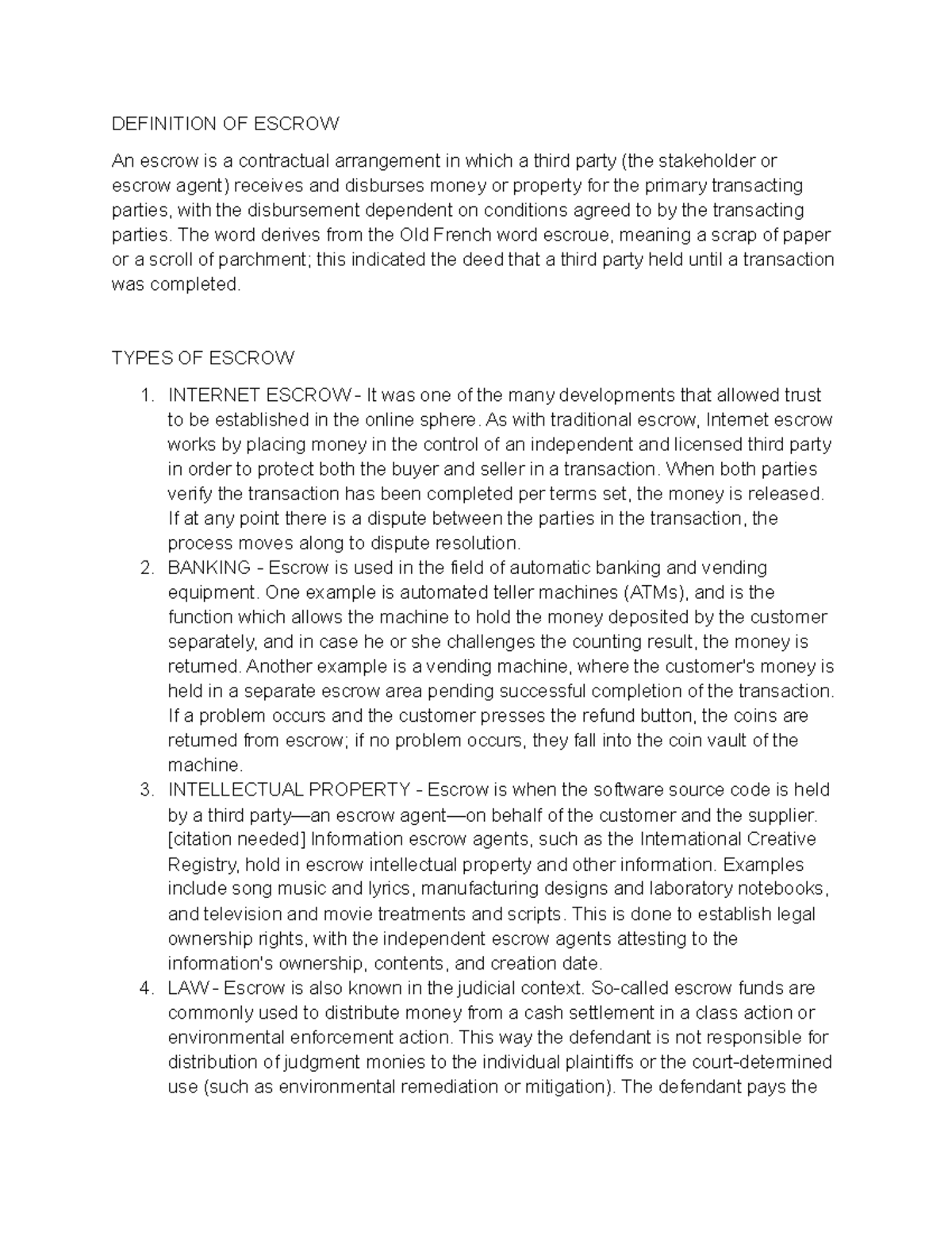 Understanding Escrow: Definition, Types, and Functionality - Studocu