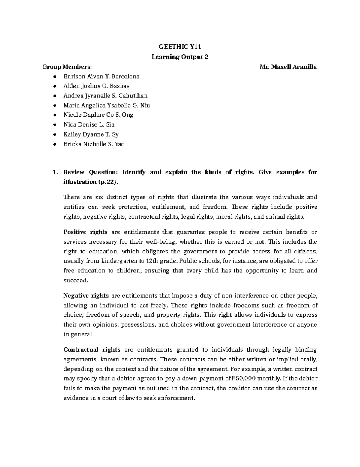 G Eethic Learning Output 2 - GEETHIC Y Learning Output 2 Group Members ...