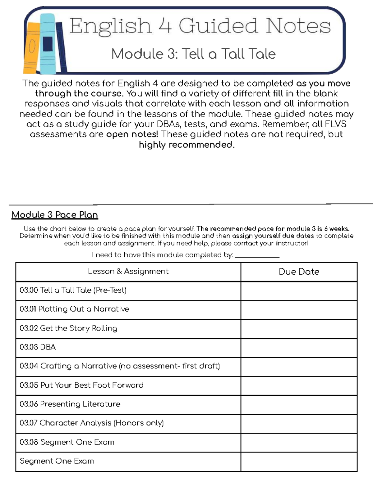 Module 3: Guided Notes for English 4 - Tell a Tall Tale - Studocu