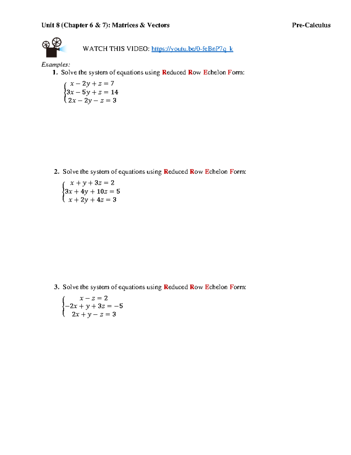 Unit 8 (Chapters 6 & 7): RREF Guide Notes for Solving Equations - Studocu