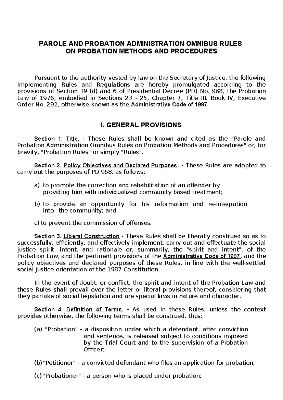 Omnibus Rules on Probation: Procedures & Regulations Guide - Studocu