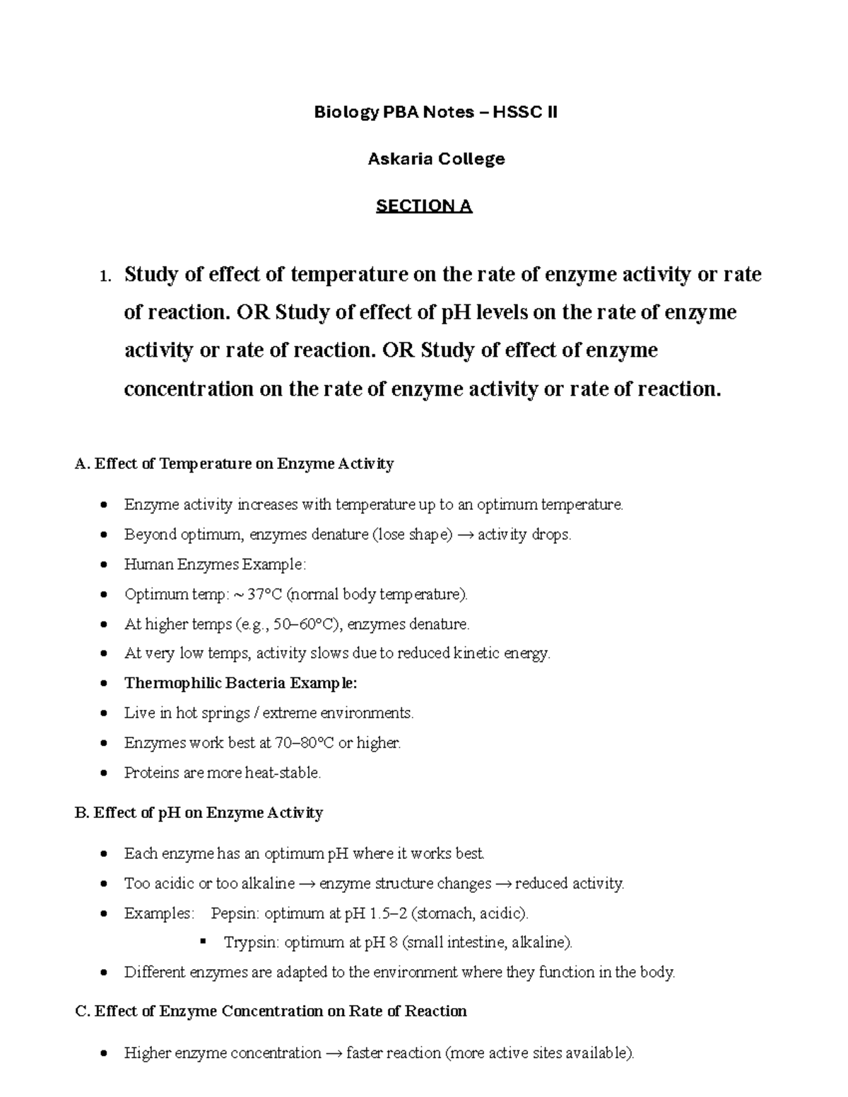 2nd Year BIO PBA Practical Notes on Enzyme Activity and Microscopy ...
