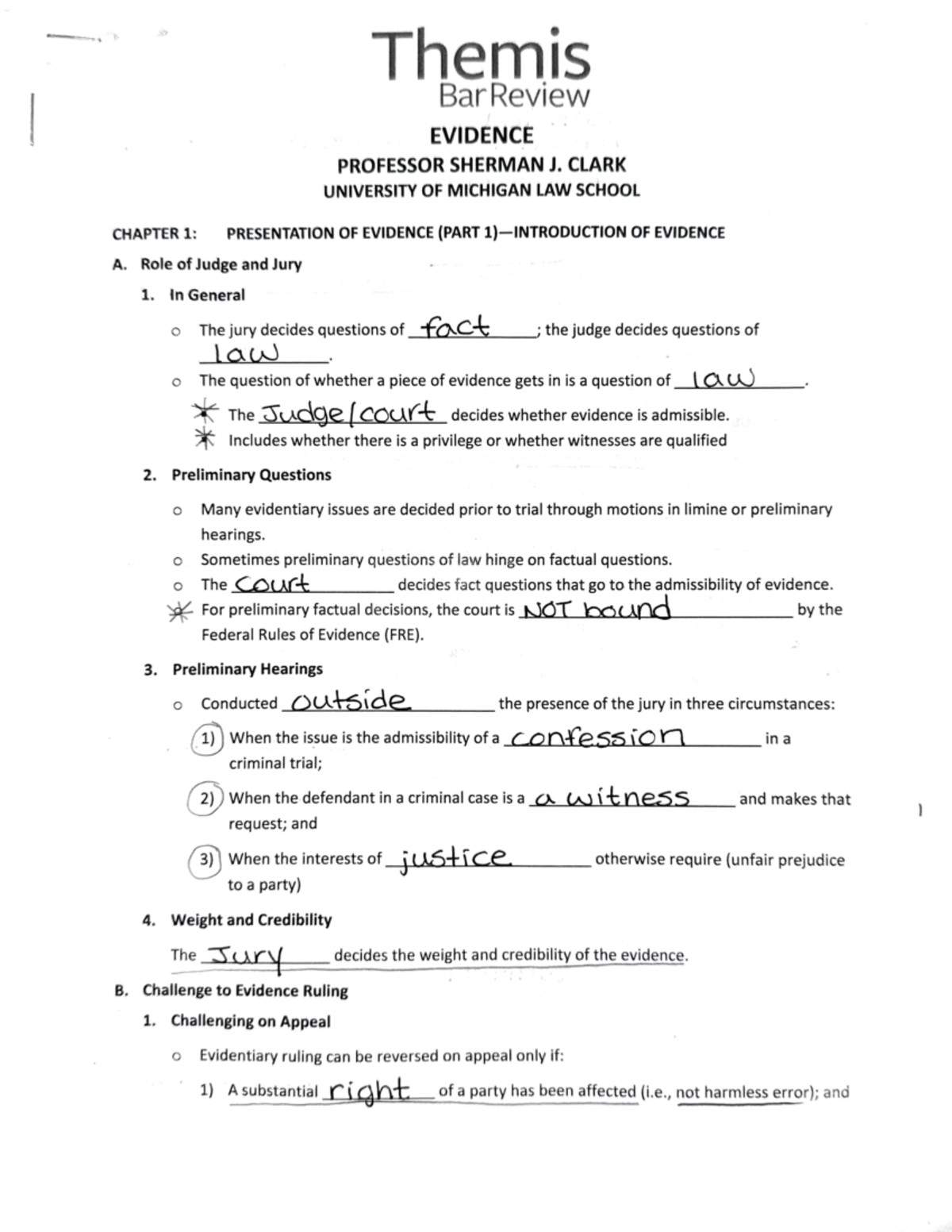 Evidence Handout: Key Concepts and Important Cases Summary - Studocu