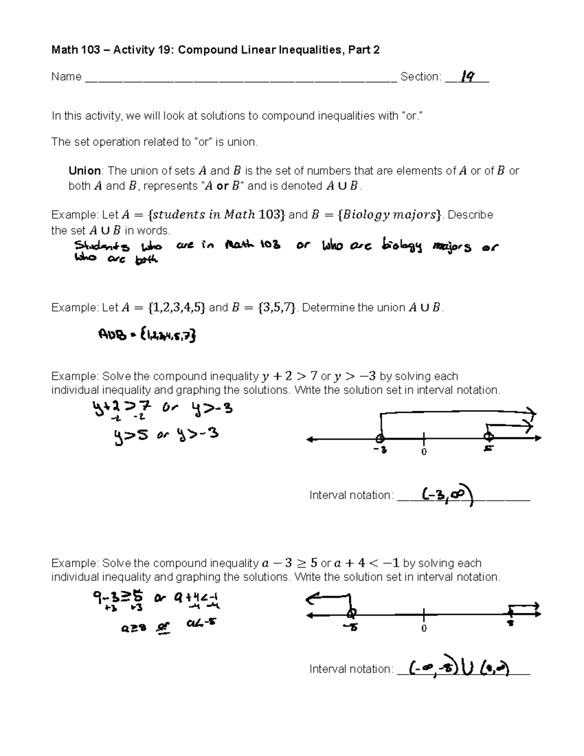 Math 103 – Activity 19: Compound Linear Inequalities, Part 2 Guide ...