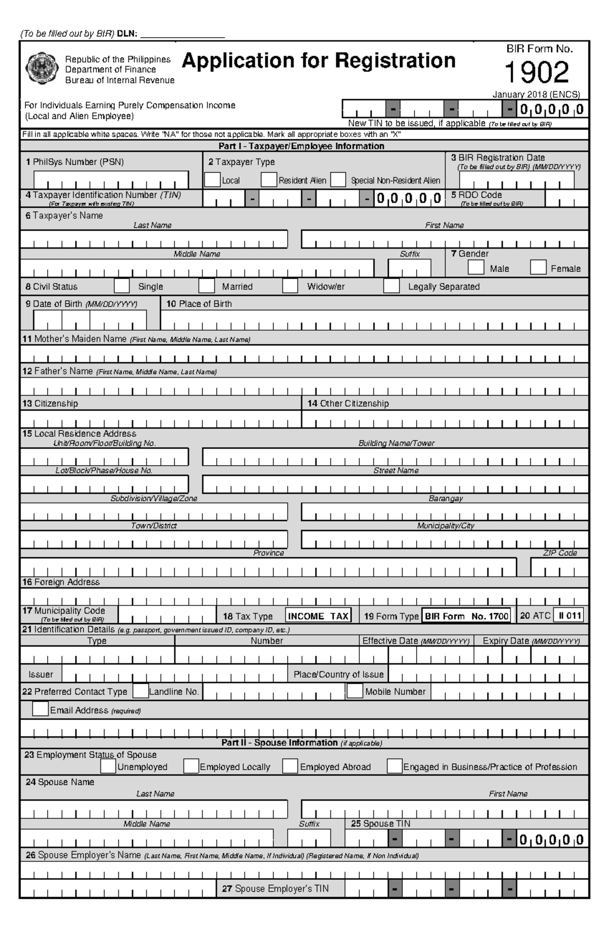 BIR Form 1902 January 2018 ENCS final - (To be filled out by BIR) DLN ...