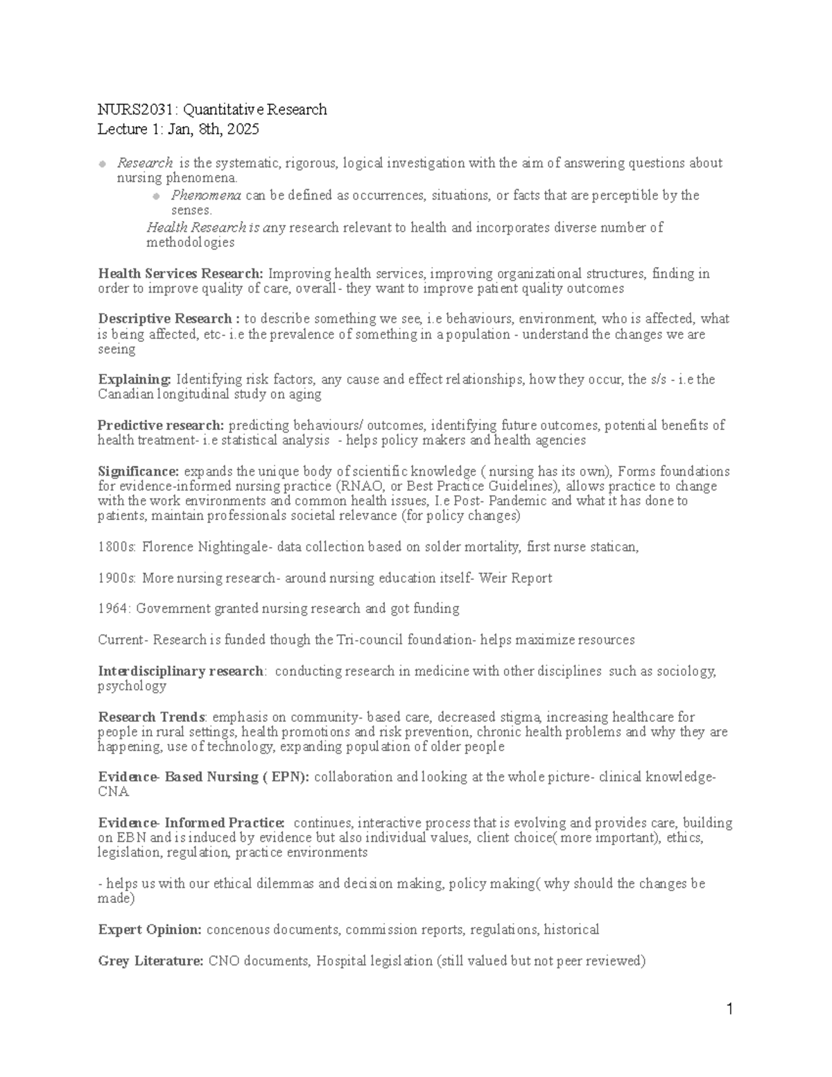 NURS2031: Quantitative Research Lectures 1-3 Overview and Key Concepts - Studocu