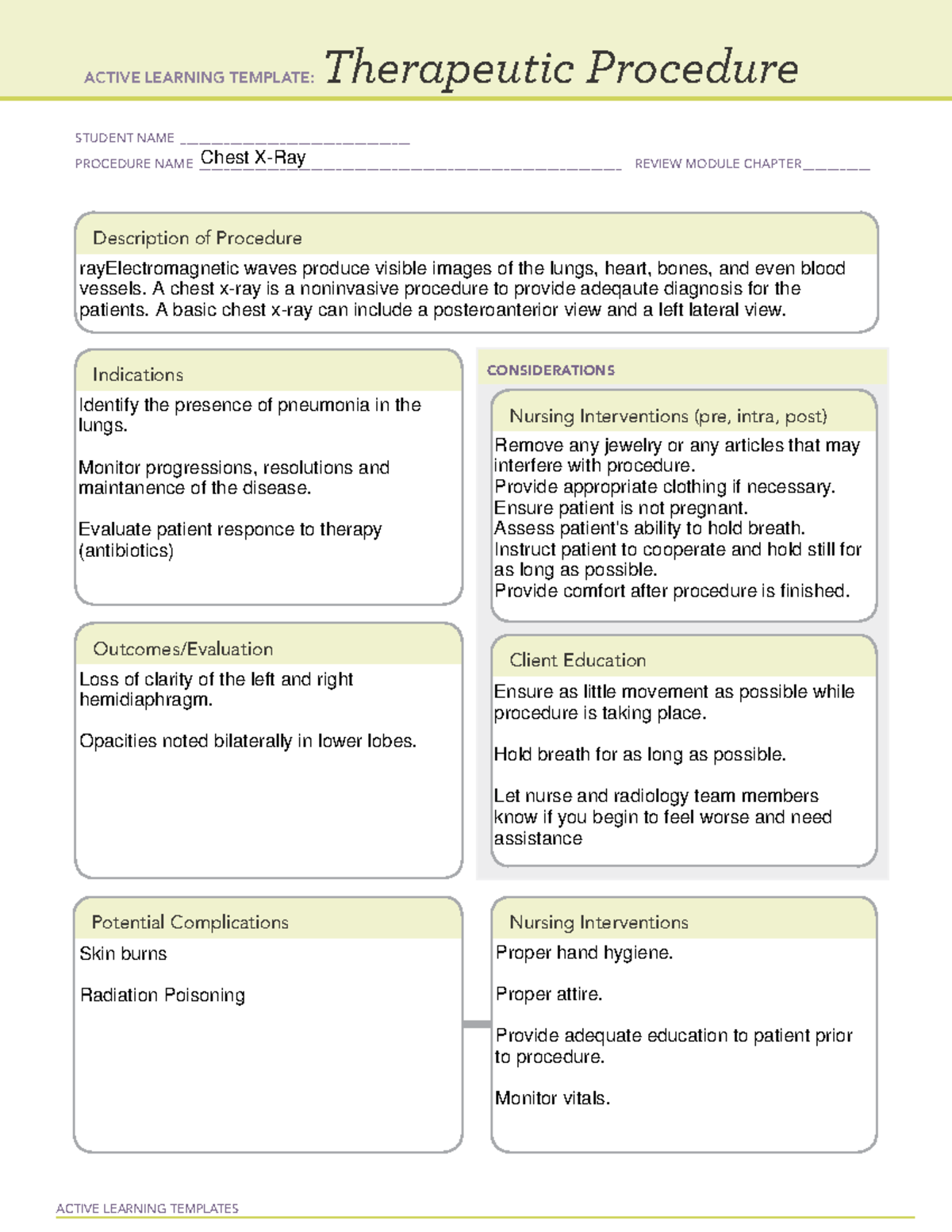 Chest X-Ray Procedure Notes - Med Surg 3 Nursing - Studocu