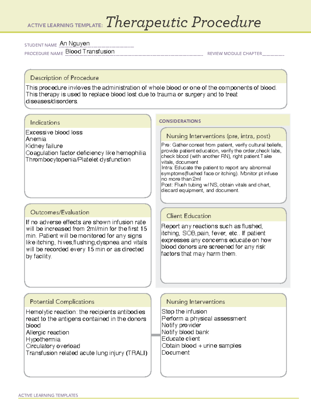 Therapeutic Procedure Blood Transfusion - ACTIVE LEARNING TEMPLATES ...