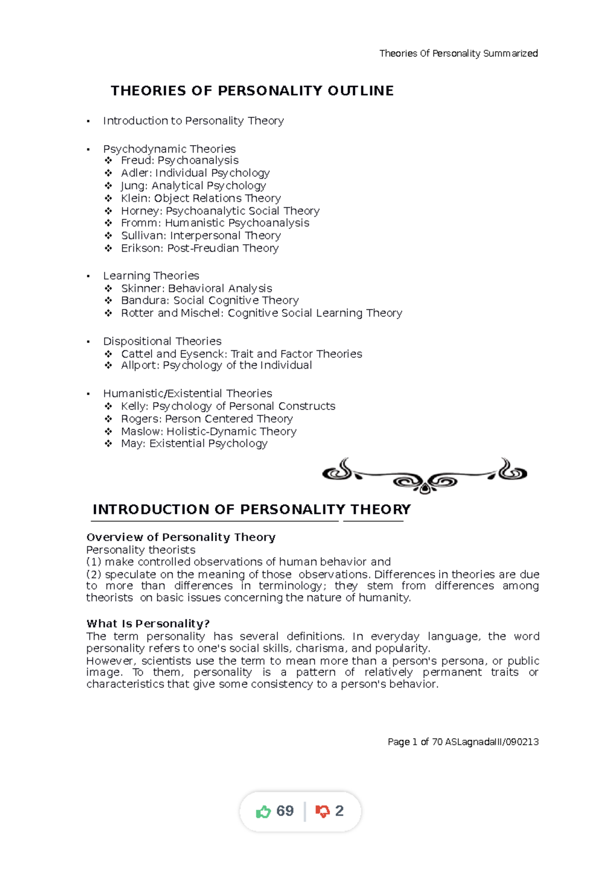 Theories of Personality: A Comprehensive Overview (PSY 101) - Studocu