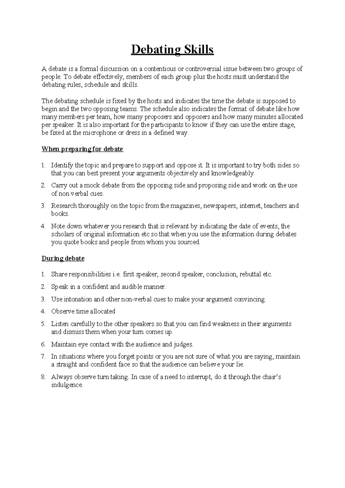 Effective Debating Skills: A Comprehensive Guide for Success - Studocu