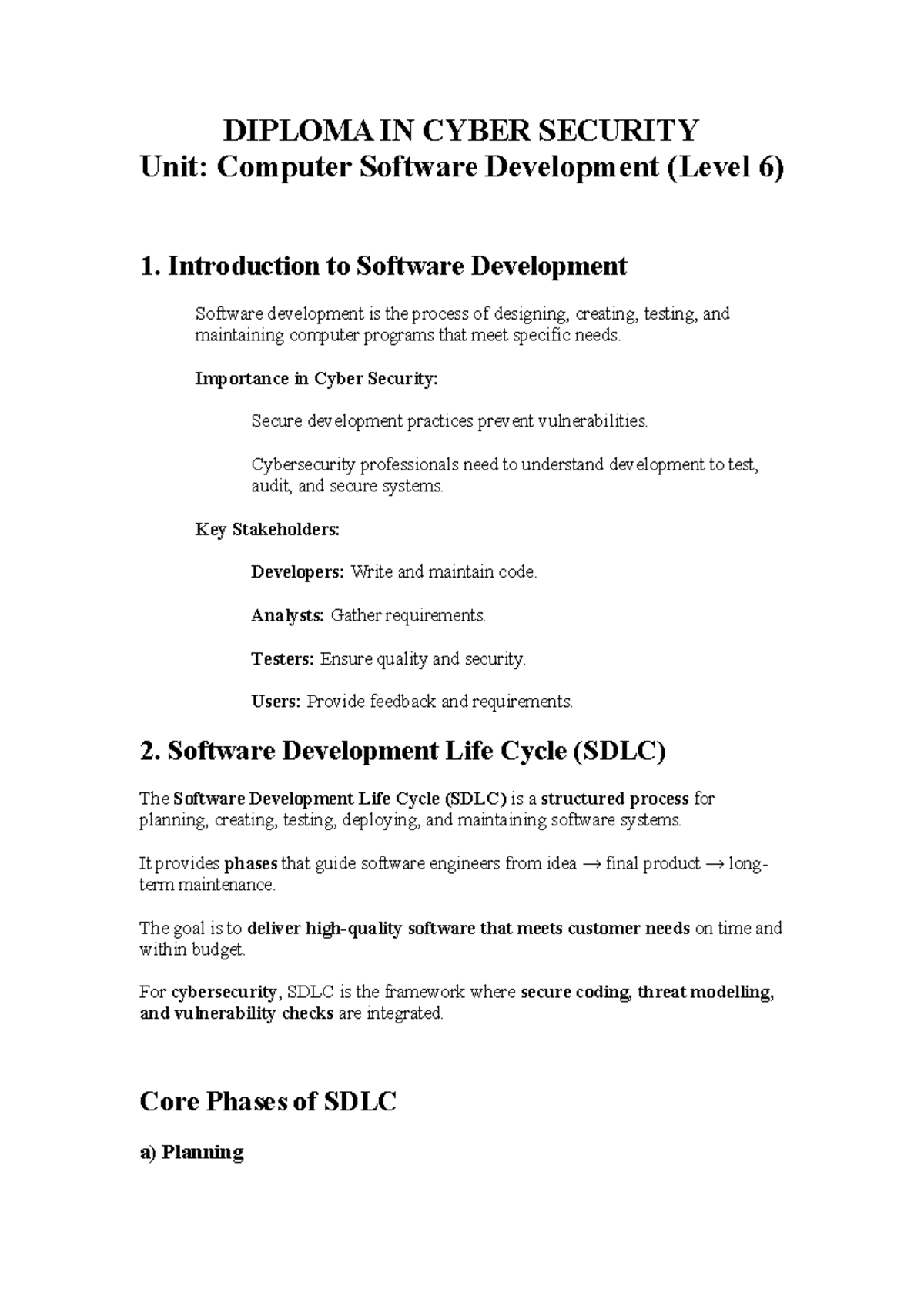 Computer Software Development (Level 6) - Cyber Security Focus - Studocu