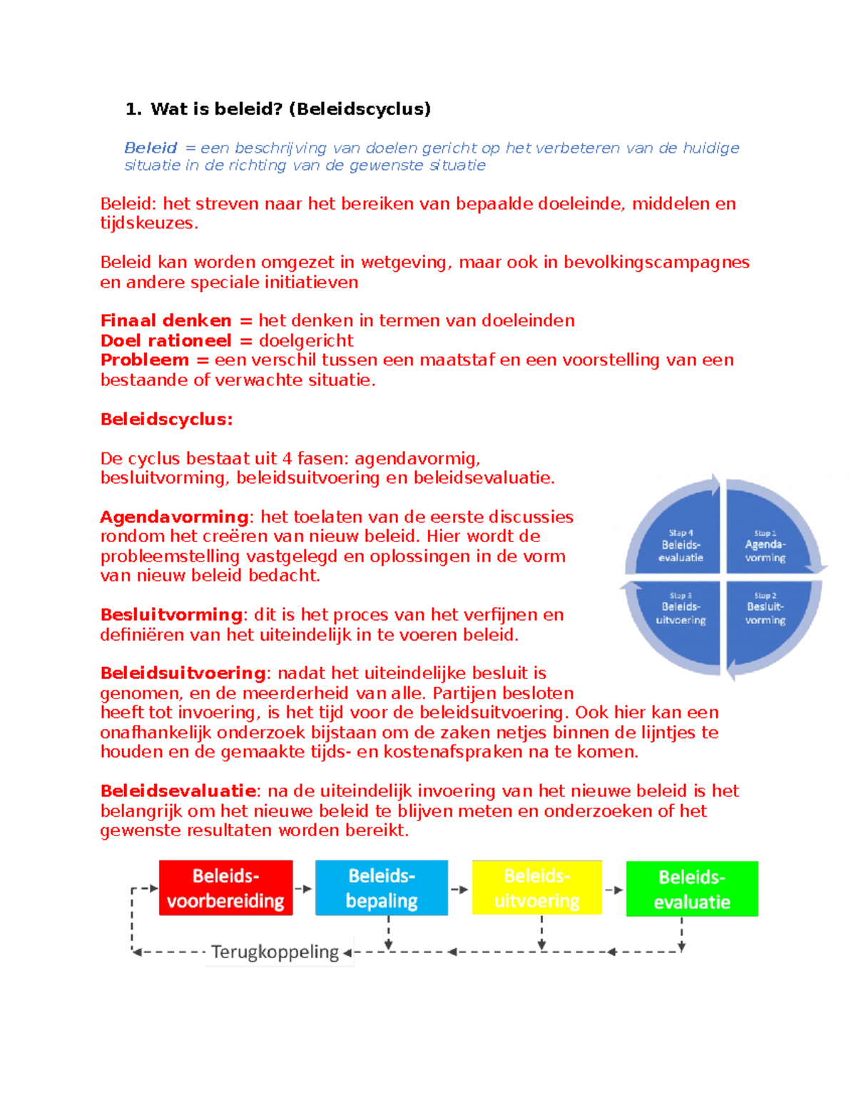 Beleidscyclus en Gezondheidsbeleid: Taak 7 Leerdoelen en Evaluatie ...