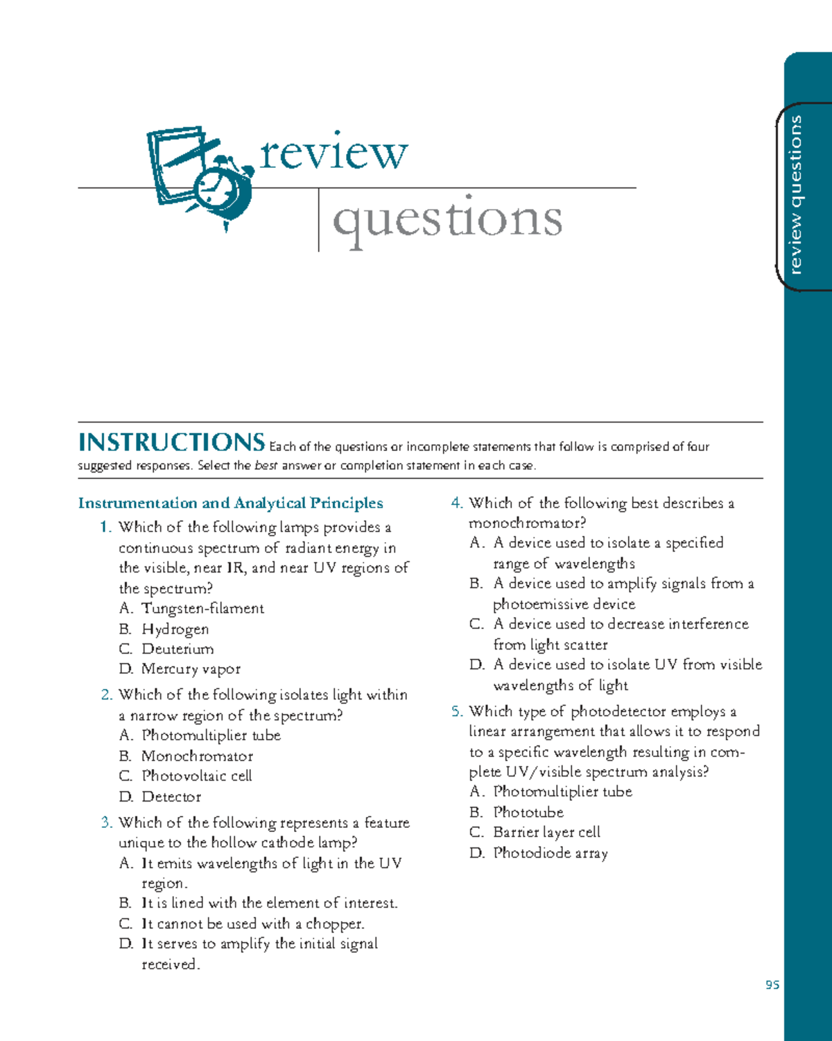 Review Questions for Instrumentation and Analytical Principles (CLIN ...