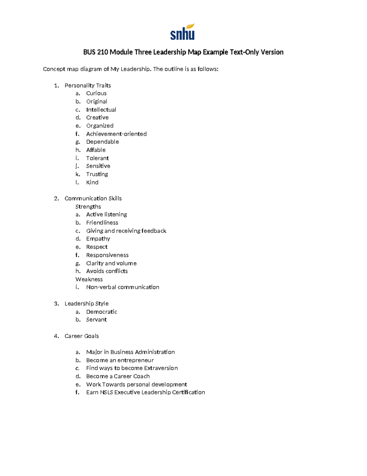 BUS 210 Module Three Leadership Map Example Text-Only Version (1) - BUS ...