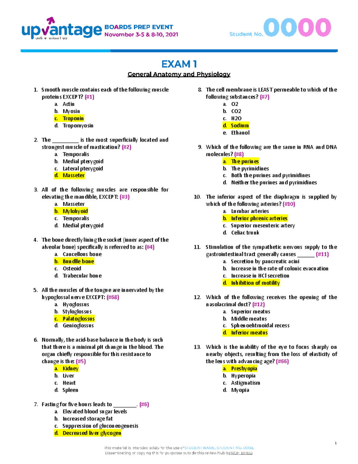1. UP 1 2 - Comprehensive Review Questions for Anatomy and Physiology ...