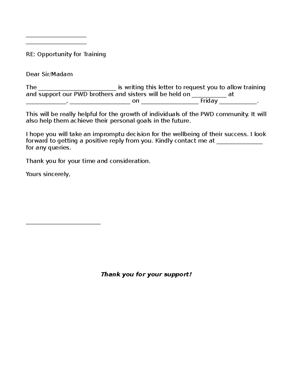 Sample Training Request Letter ...