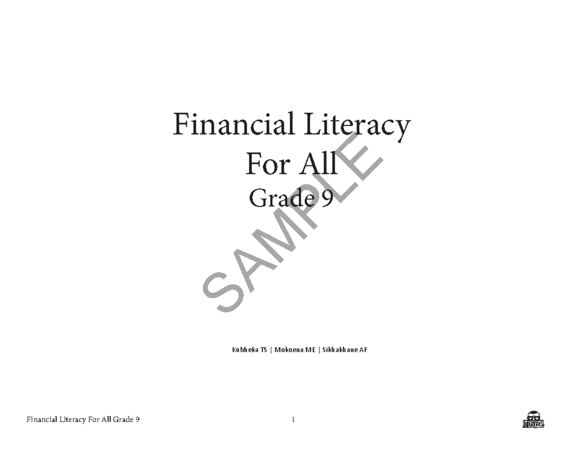 Financial Literacy for All Gr 9 - Class Notes & Activities - Studocu