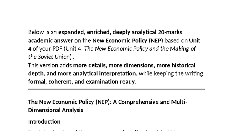 NEP 1921: A Comprehensive Analysis of the New Economic Policy in the ...