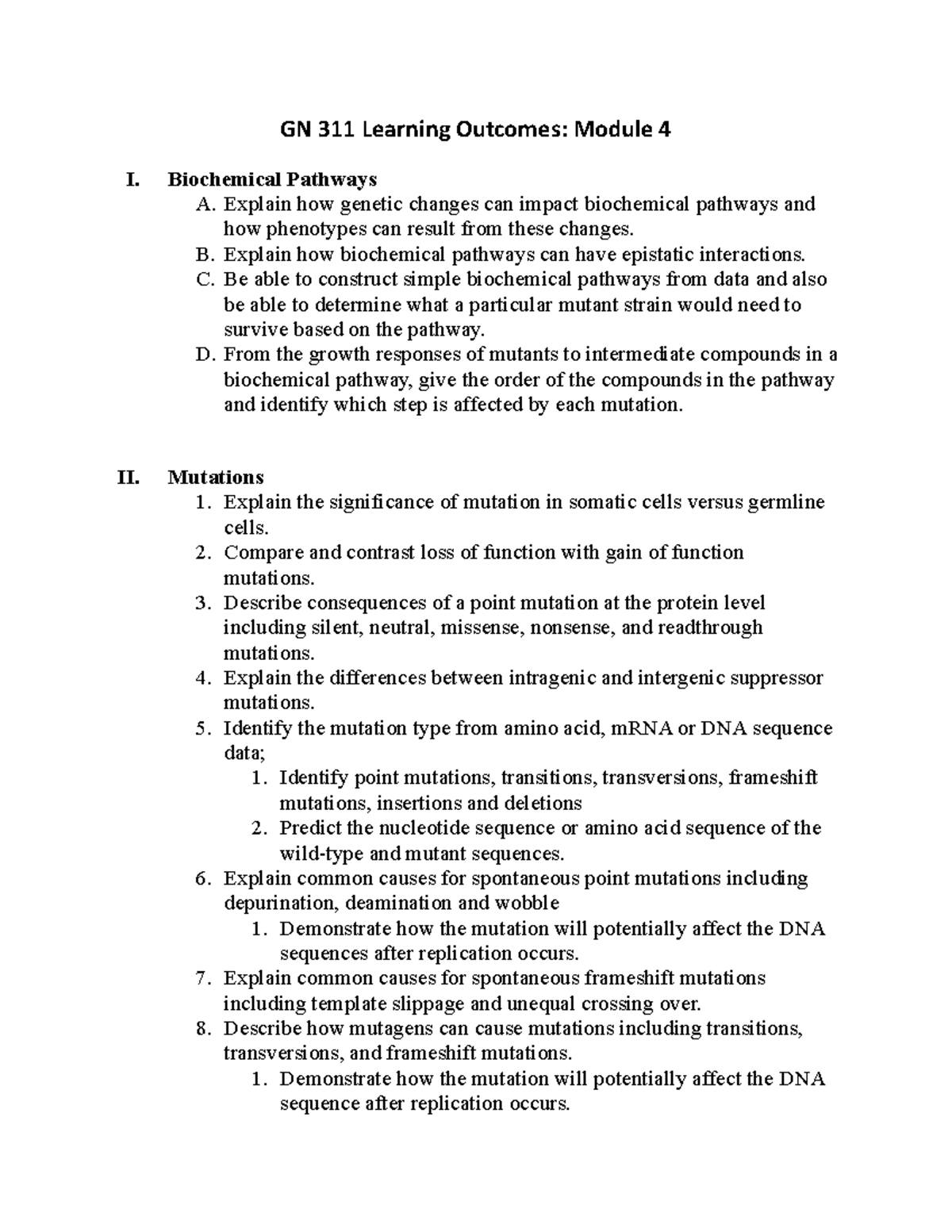 GN 311 Module 4 Learning Outcomes: Key Concepts in Genetics - Studocu