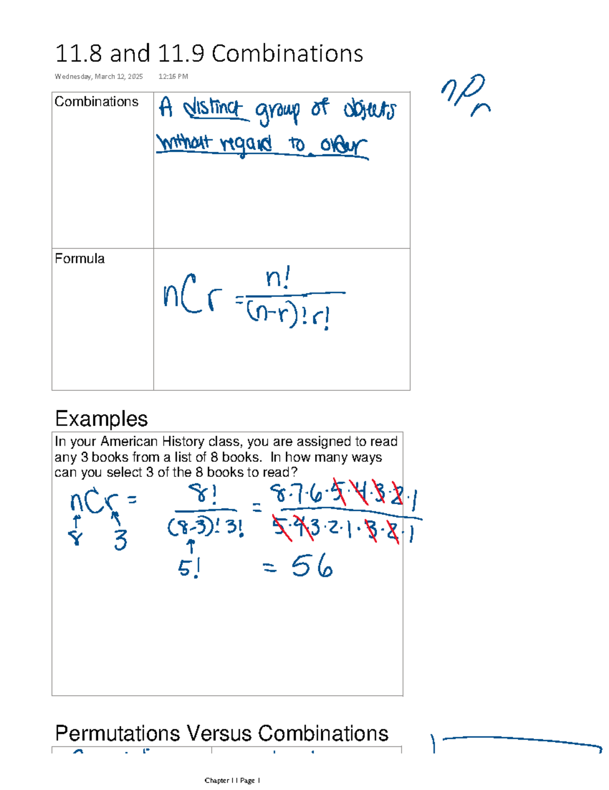 Combinations and Permutations: Chapter 11 Exercises and Examples ...