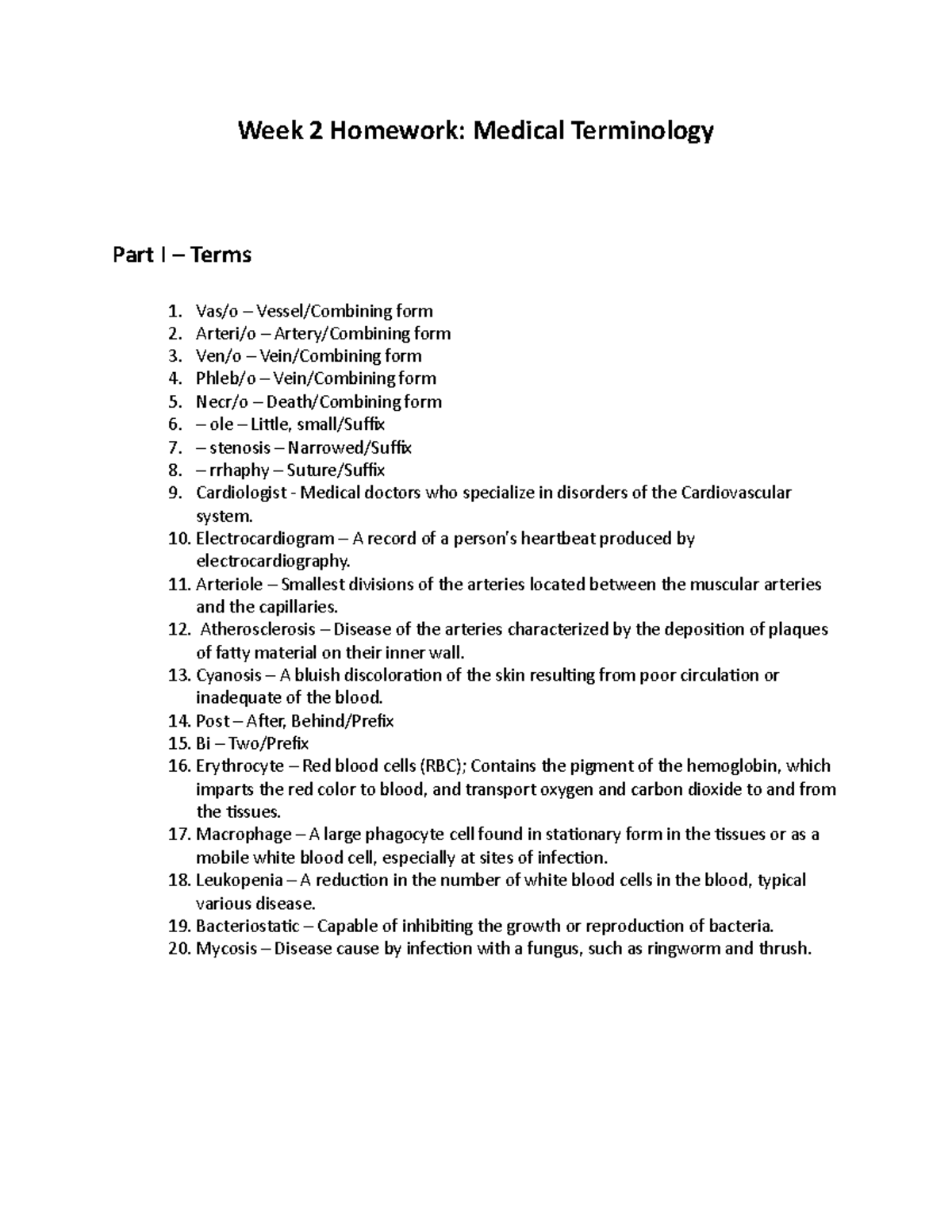 Week 2 Homework Medical Terminology - 2. 3. 4. 5. 6. 7. 8. 9. form form ...