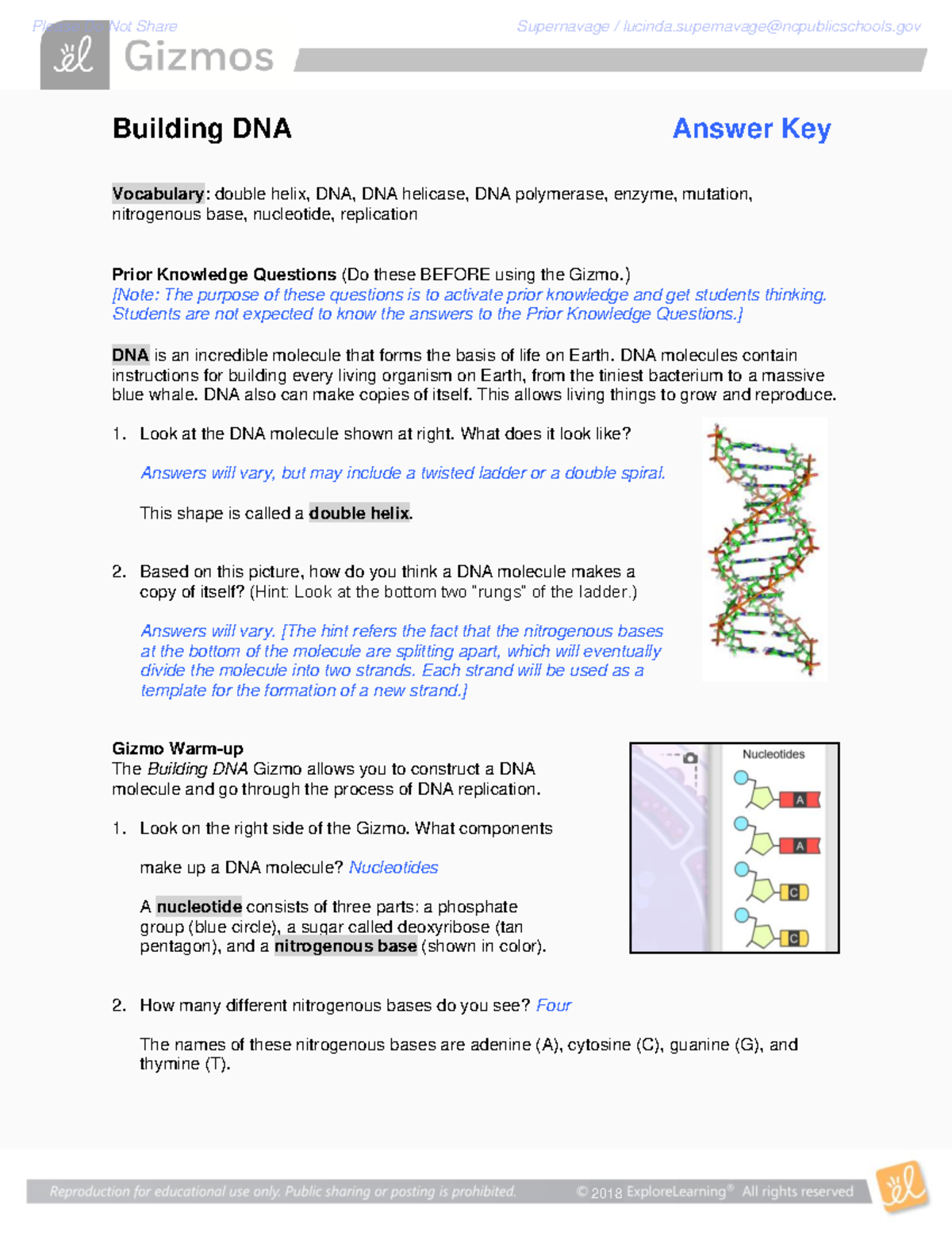 Building DNA Answer Key - 2018 Gizmo Activity Guide - Studocu